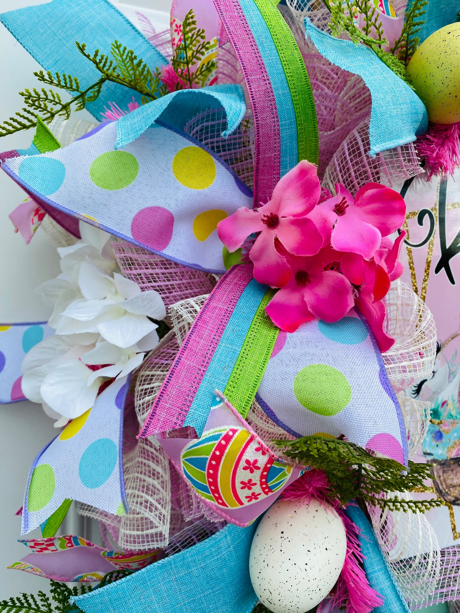 Easter Deco Mesh Wreath Bunny Kisses and Easter Wishes - Etsy