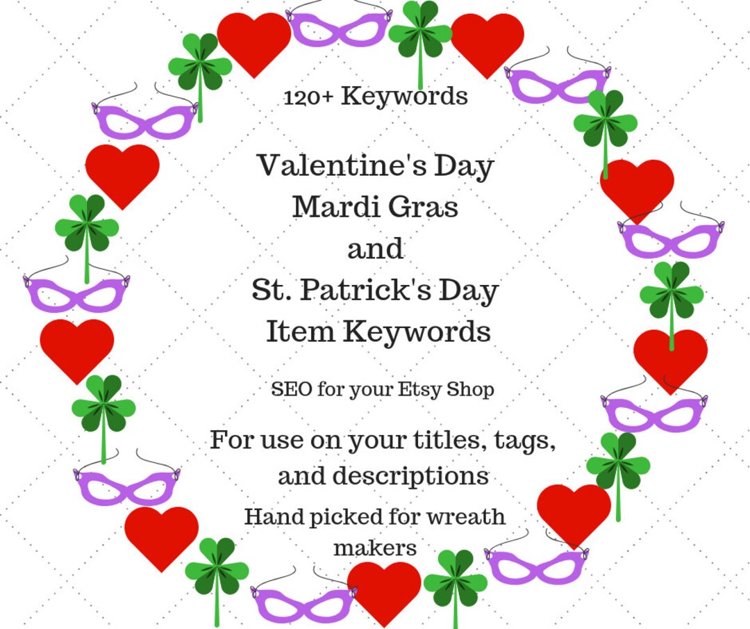 Valentine's Day Mardi Gras St. Patrick's Day Item Keywords, Wreath SEO ...