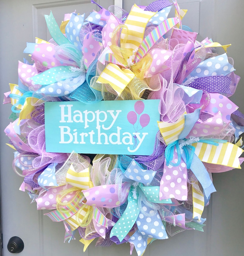 Custom Happy Birthday Deco Mesh Wreath, Party Wreath, Event Wreath ...