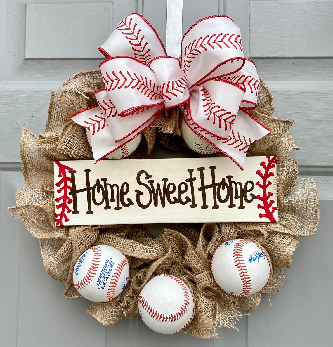 Baseball Wreath for Front Door Home Sweet Home Baseball - Etsy