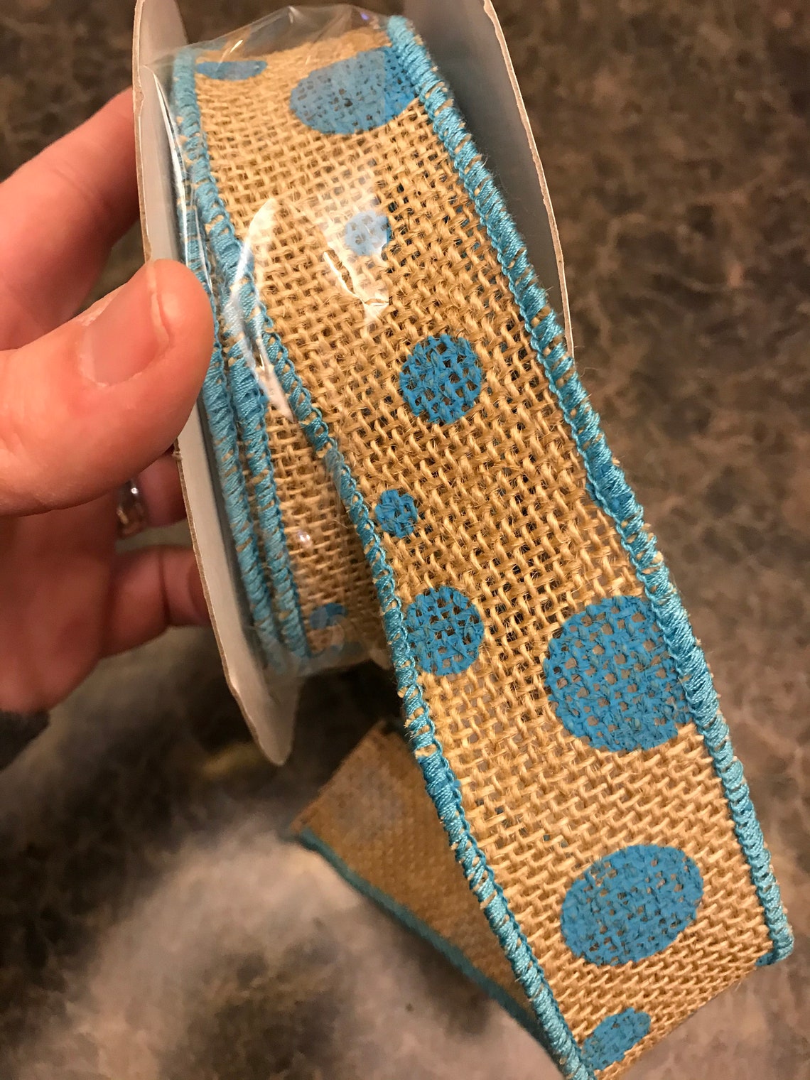 1.5 Turquoise Polka Dot on Burlap Ribbon Wired Edge | Etsy
