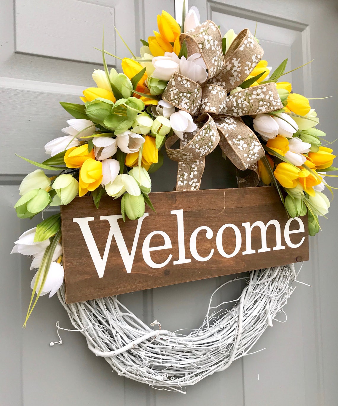 Welcome Tulip Wreath Grapevine Wreath Summer Floral Decor | Etsy