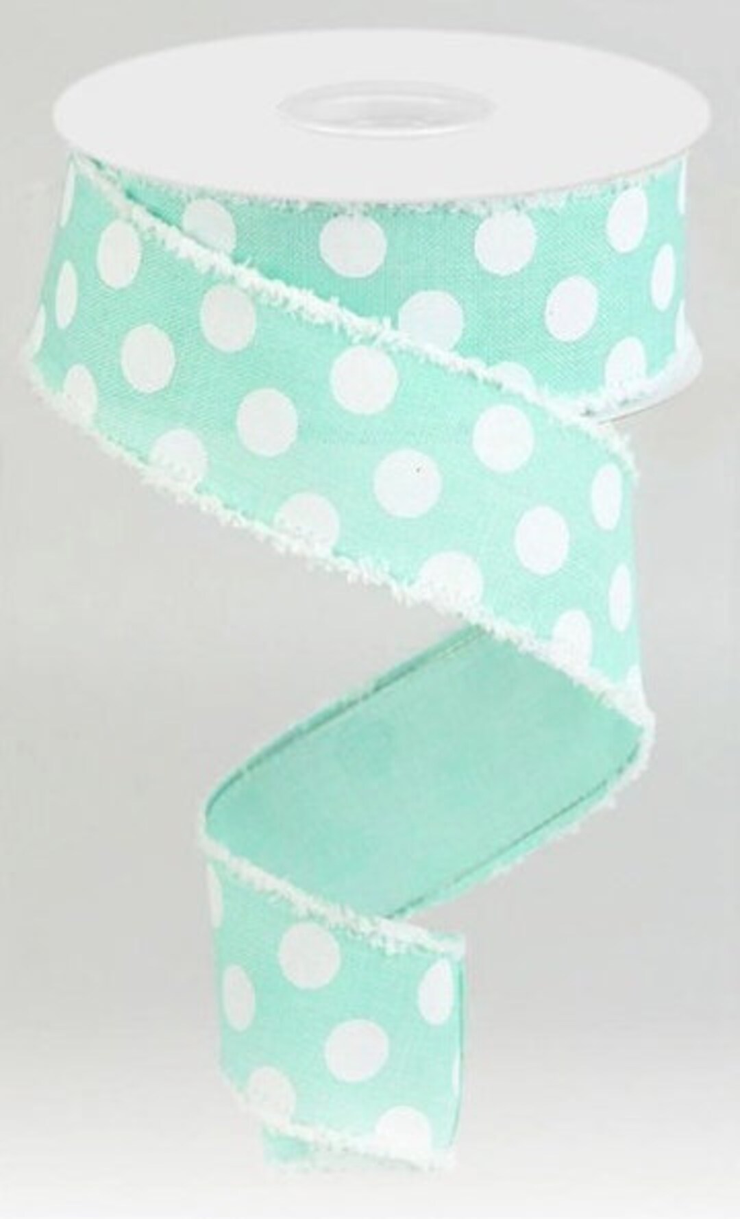 1.5 X 10yd Aqua Ribbon With White Polka Dots and Snow Drift Edge, Teal ...