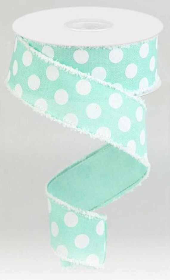 1.5 X 10yd Aqua Ribbon With White Polka Dots and Snow | Etsy