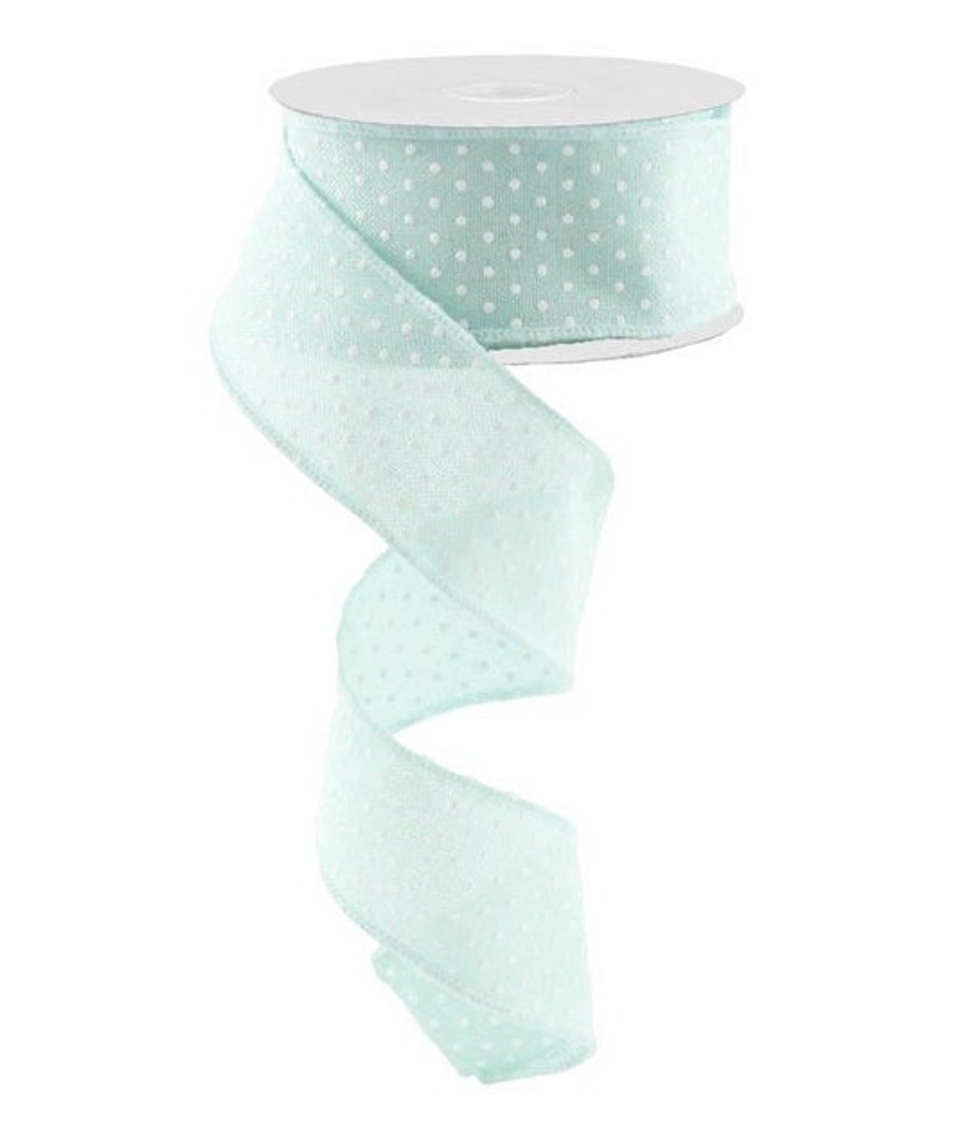 1.5" X 10yd Aqua Ribbon With White Polka Dots, Teal Wired Edge Ribbon ...