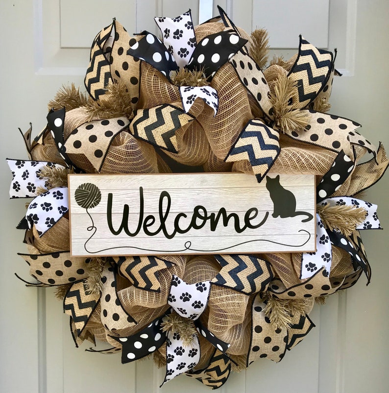 Welcome Cat Wreath Pet Wreath Paw Print Wreath Black Brown - Etsy