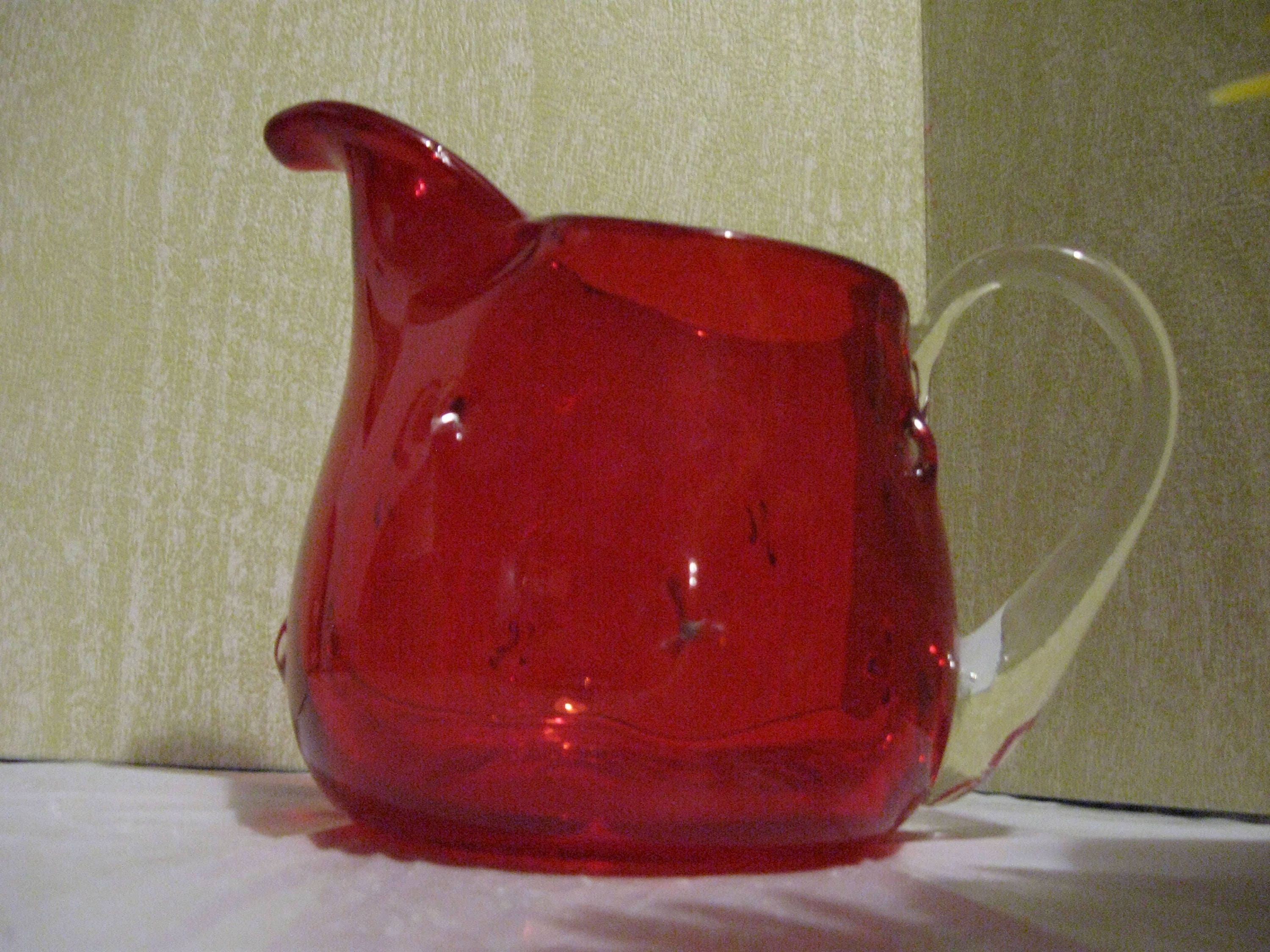 Vintage Red Hand Blown Glass Pitcher Glass Barware Pitcher | Etsy