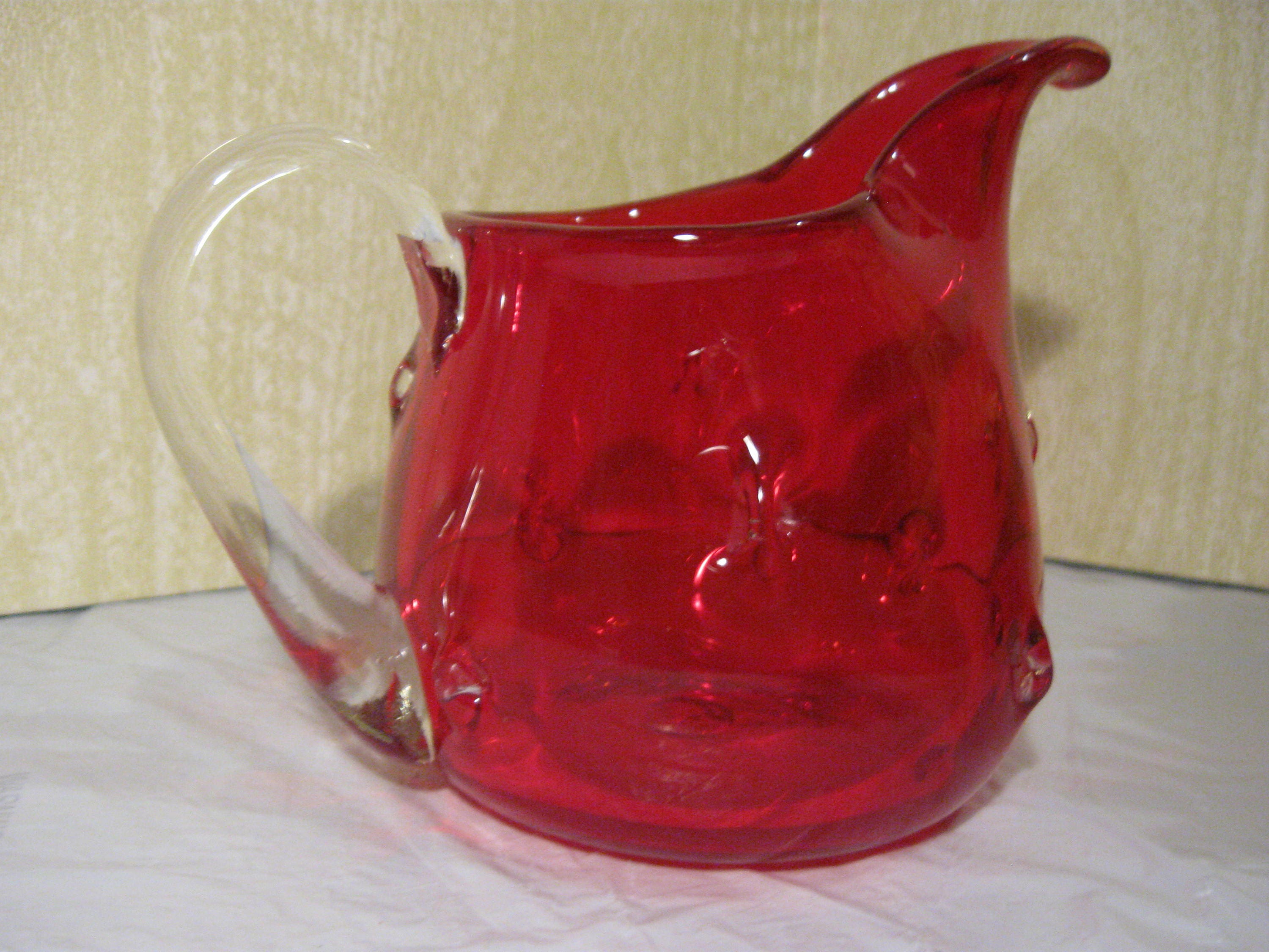 Vintage Red Hand Blown Glass Pitcher Glass Barware Pitcher | Etsy