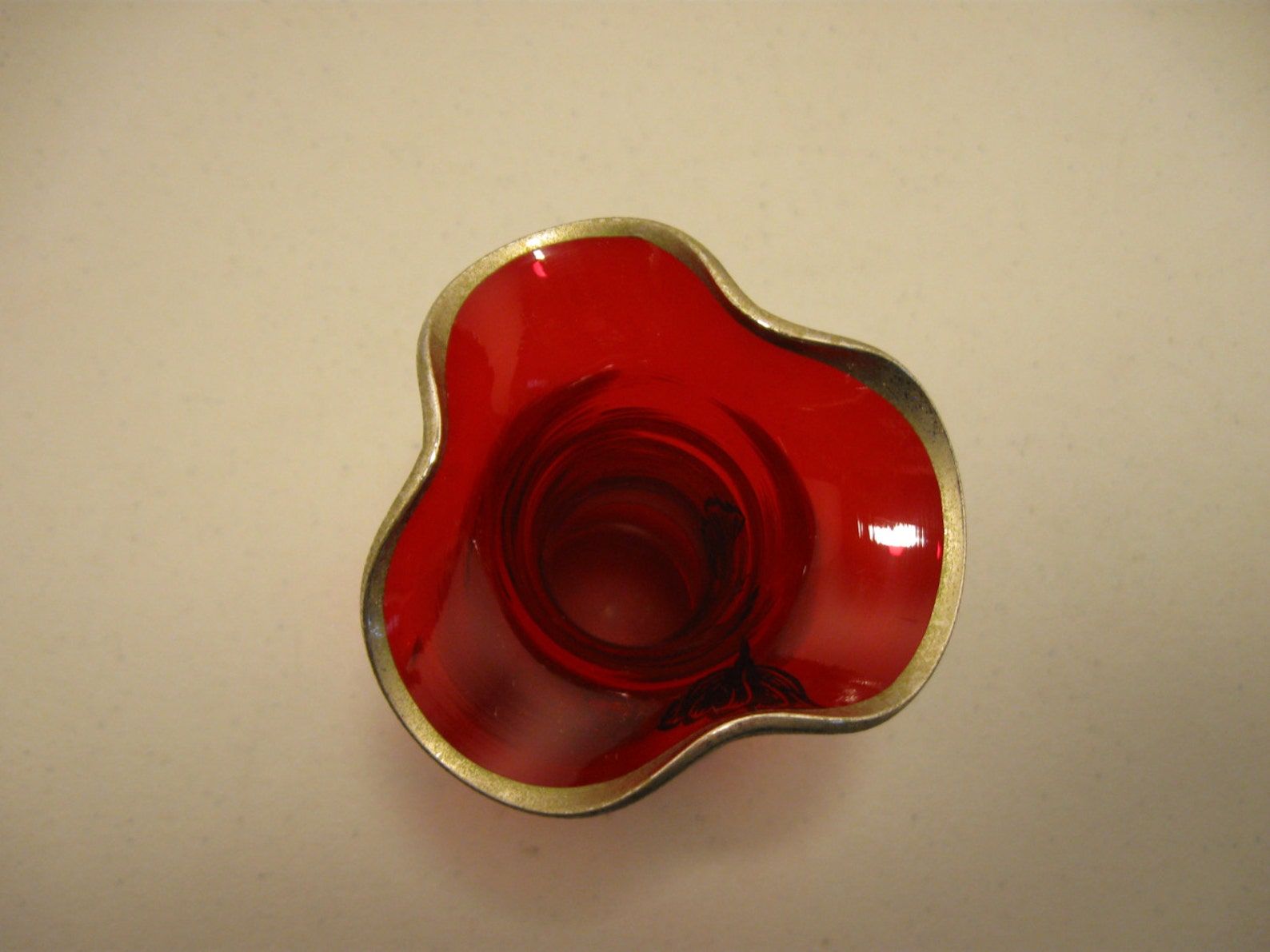 Vintage Red Glass Vase With Silver Overlay Red Flowers Blown | Etsy