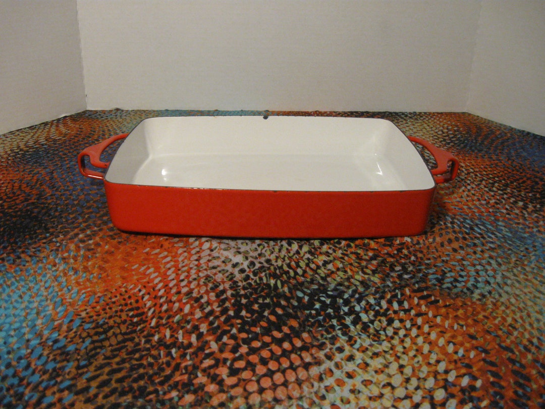 Vintage Red Dansk Casserole Enamelware Pan With Handles Metal Ovenware ...