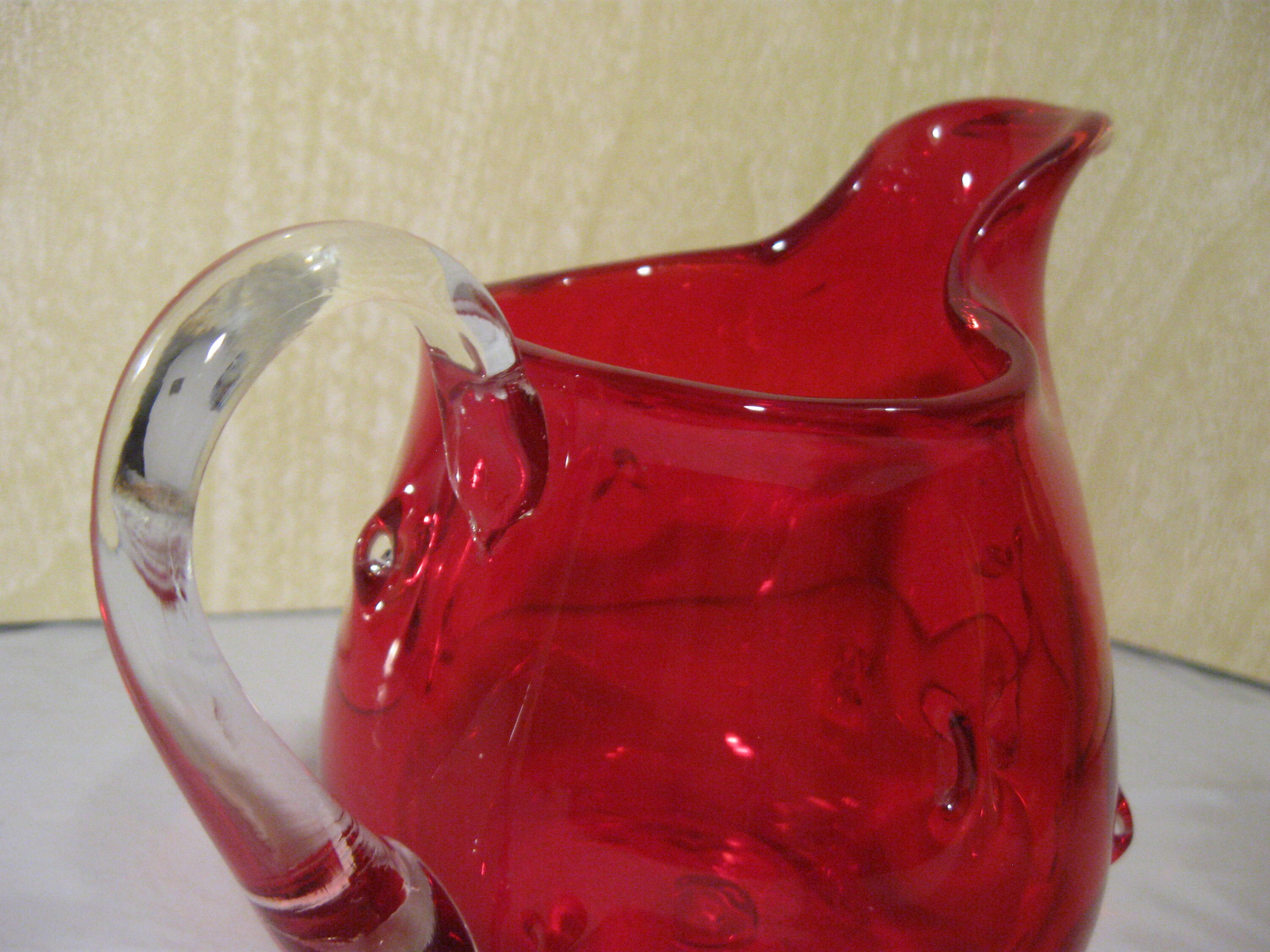 Vintage Red Hand Blown Glass Pitcher Glass Barware Pitcher | Etsy