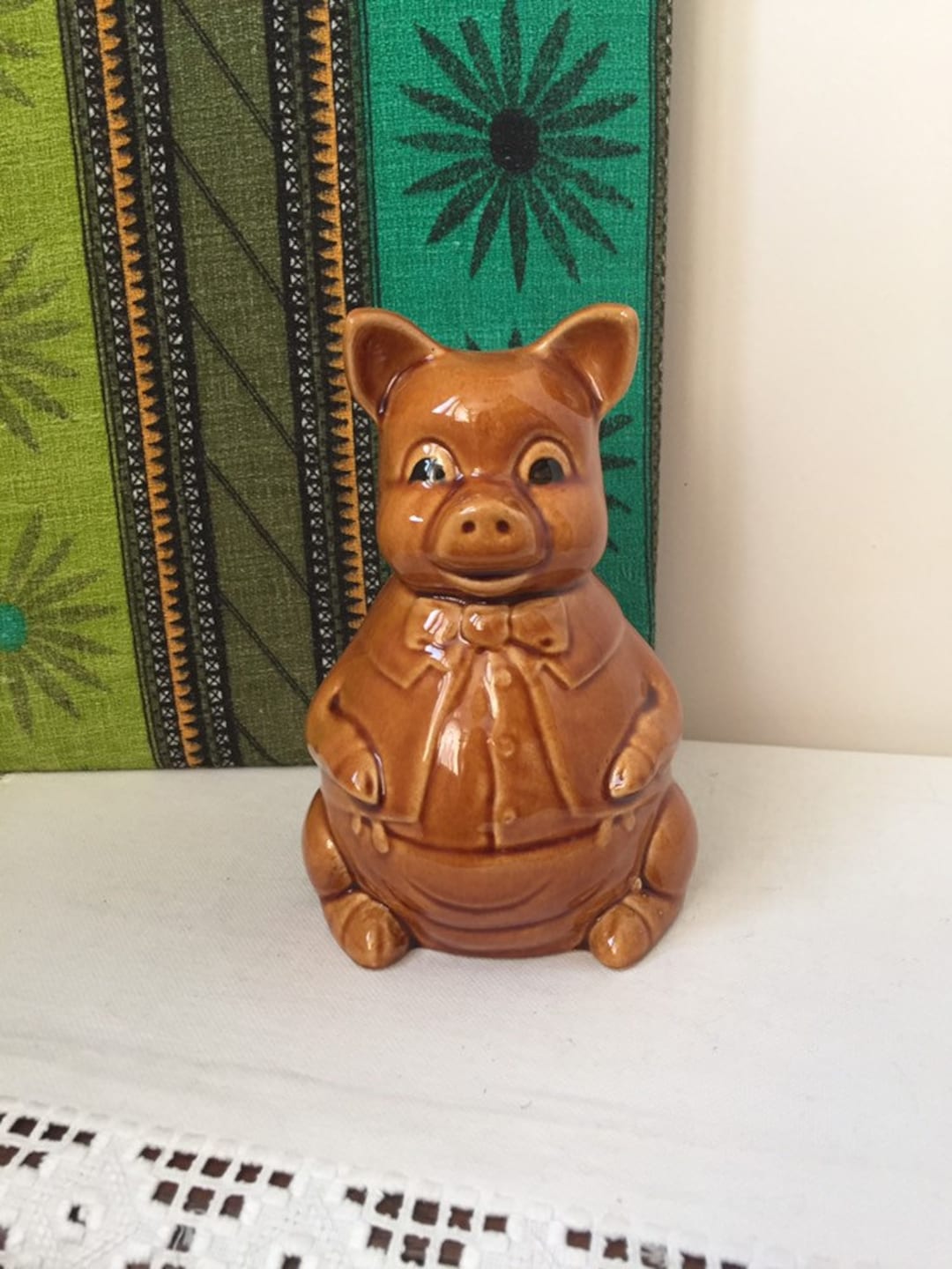 Mid Century PIG Piggy Bank MONEY BOX Savings Box Treacle Glazed Ceramic ...