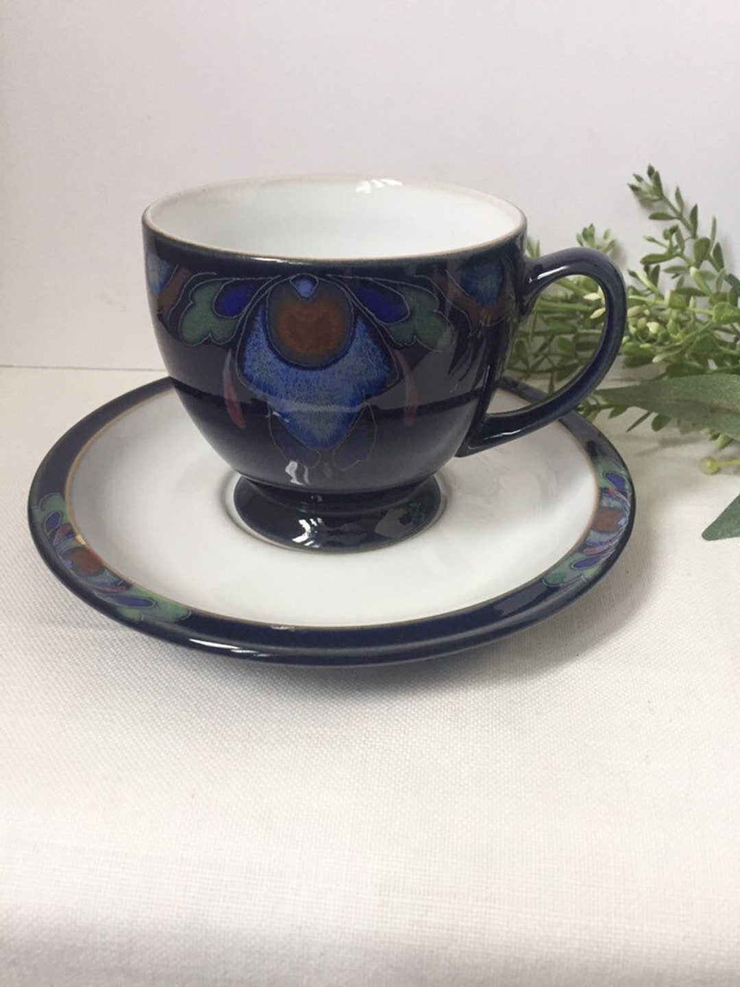 One DENBY Baroque CUP & SAUCER Set (now Discontinued) Handcrafted Art ...