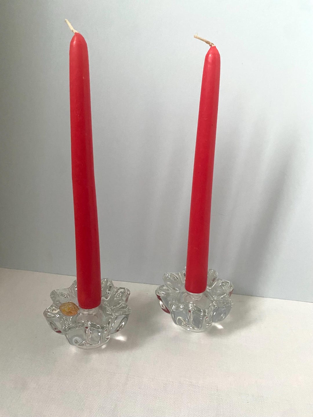 Vintage Pair Czechlosvakian BOHEMIA Glass Candle Holders STAR Shaped ...