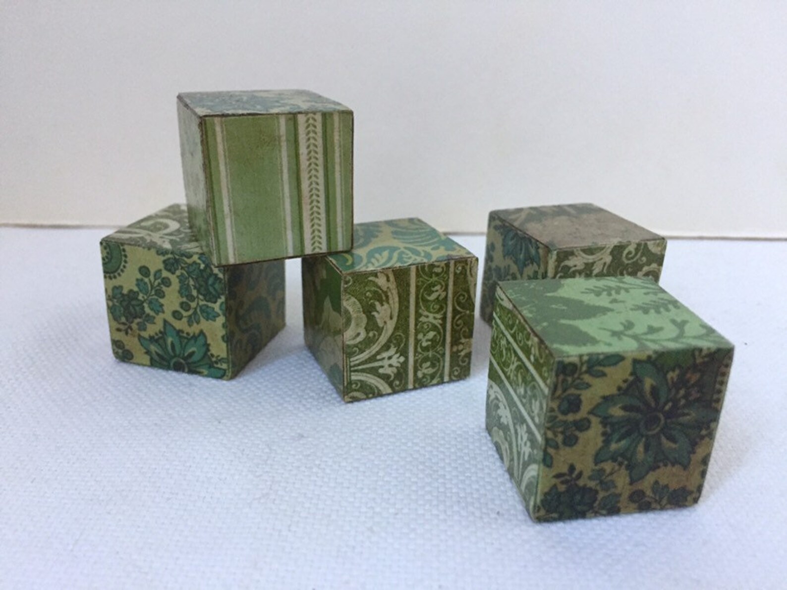 Vintage Style Green Floral/patterned Decorative Wooden Blocks - Etsy UK
