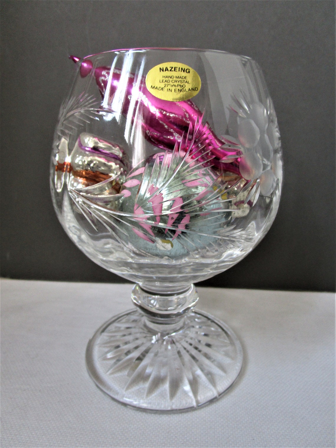 Handmade Vintage BRANDY BALLOON Nazeing Lead Crystal Etched Brandy ...