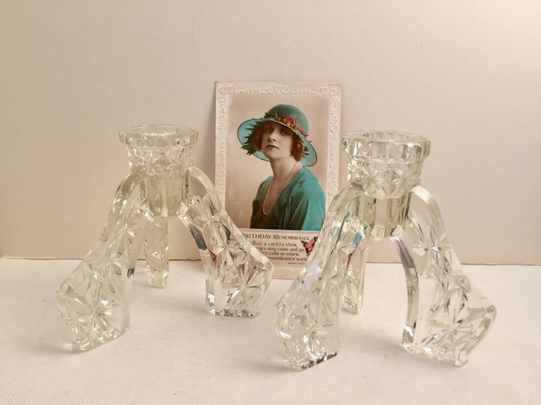 Art Deco LIBOCHOVICE Clear Glass Tripod Style Candlesticks 1930s Home ...