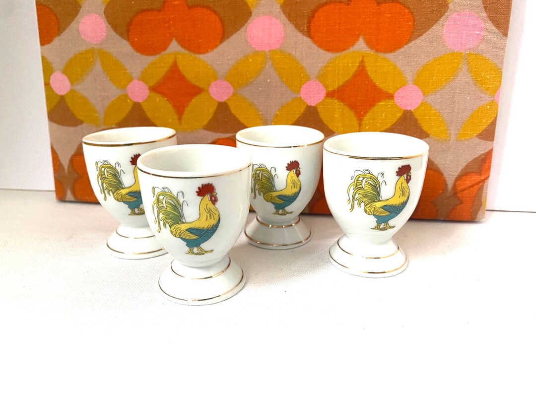Set X4 Vintage Eggcups CHICKEN Eggcup Rooster/cock/cockerel Eggcup ...