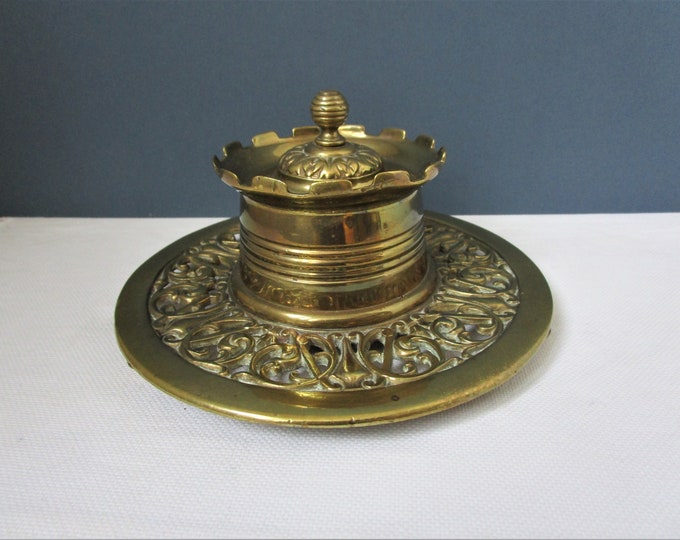William Tonks & Sons ANTIQUE Victorian Brass DESKTOP INKWELL Ornate ...