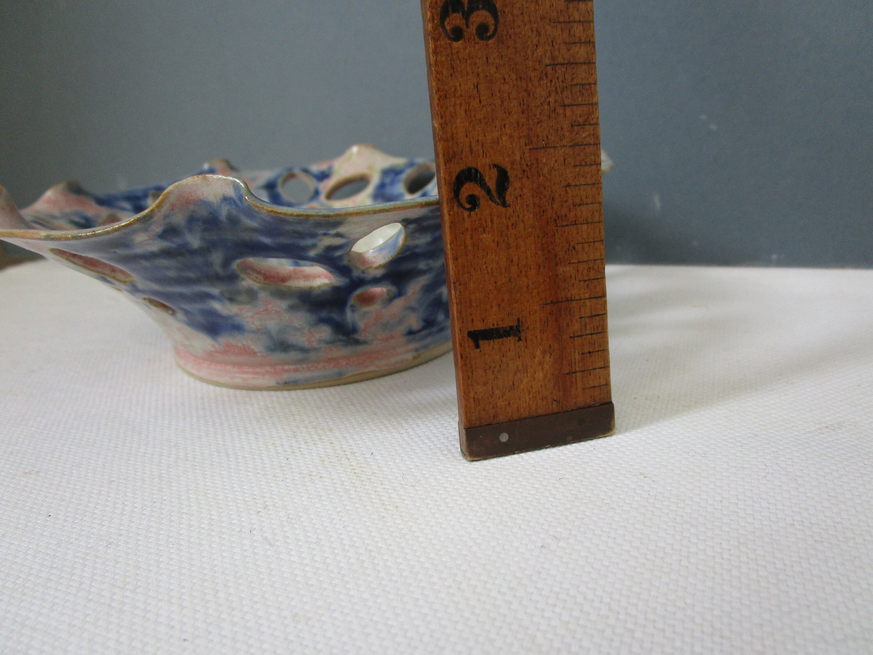 Pierced Pottery Dish HANDMADE POTTERY in Grey Pink & Blue Glaze Wavy ...