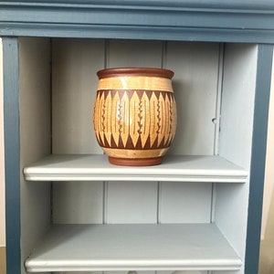 Attractive MID CENTURY Pottery Pot With Detailed Incised Design Brown ...