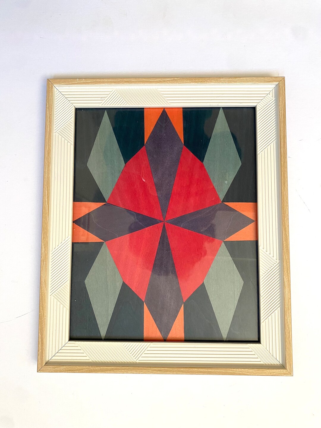 Handcrafted GEOMETRIC MARQUETRY Picture Framed Vintage Wall Art ...
