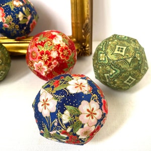 Five PATCHWORK BALLS JAPANESE Fabric Balls Bowl Fillers Handmade Ornaments Festive Home Decor ...