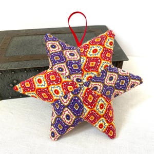 Hand Stitched PATCHWORK STAR Red & Blue 100% Cotton Fabric Star Country ...