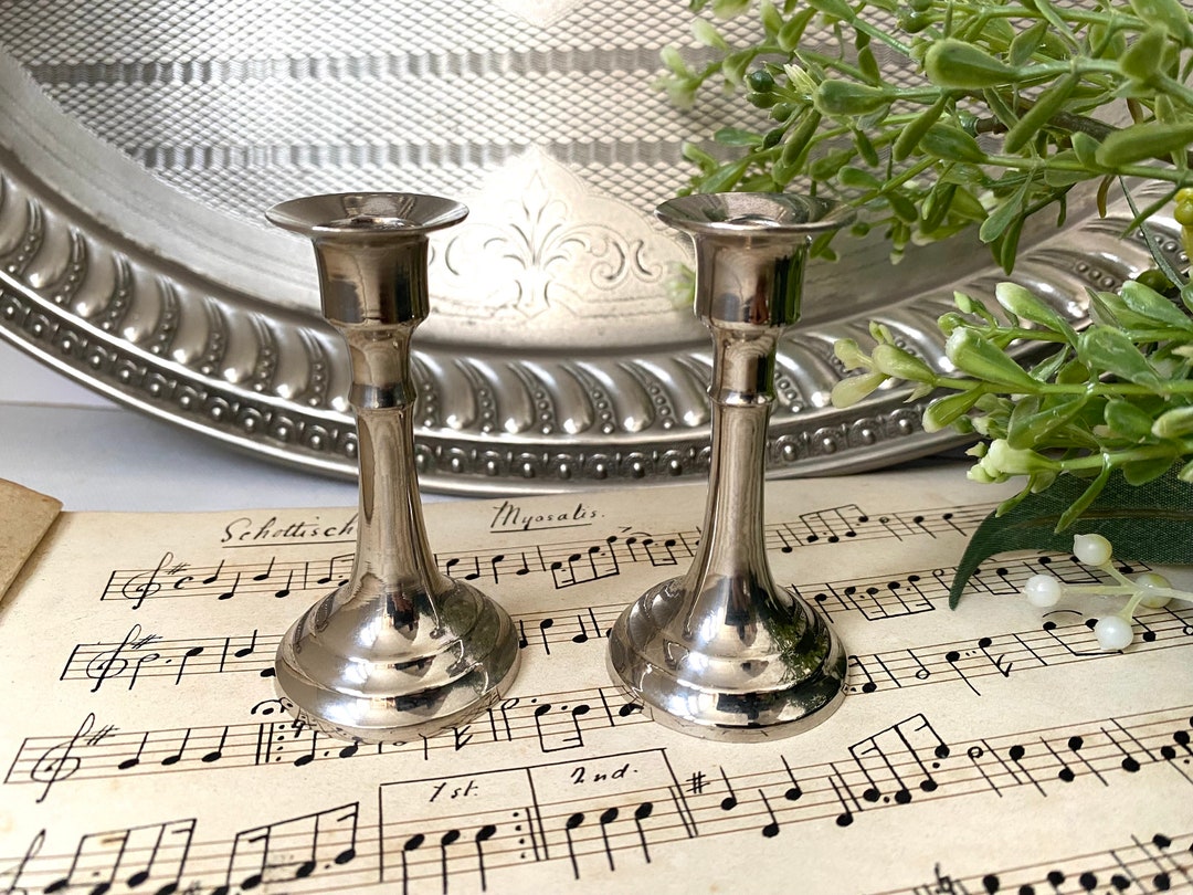 Very SMALL German Candlesticks PAIR MINI Candleholders Silver Plated ...