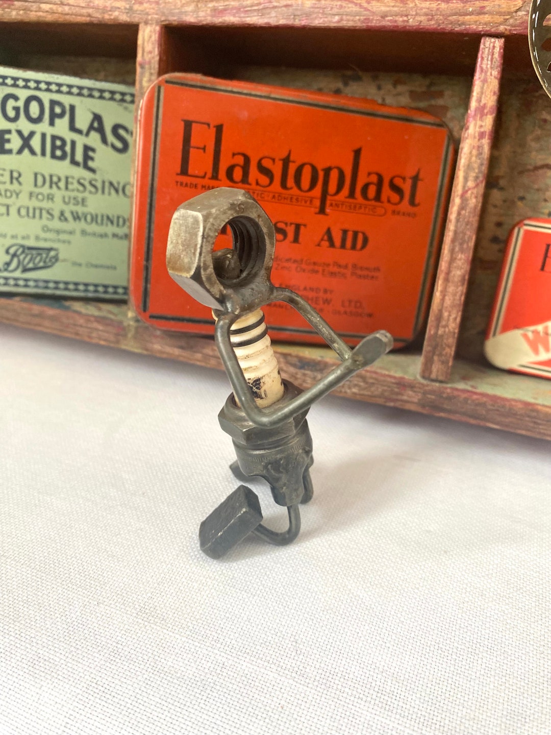 Sparky the SPARK PLUG MAN Praying Scrap Metal Art Spark Plug Sculpture ...