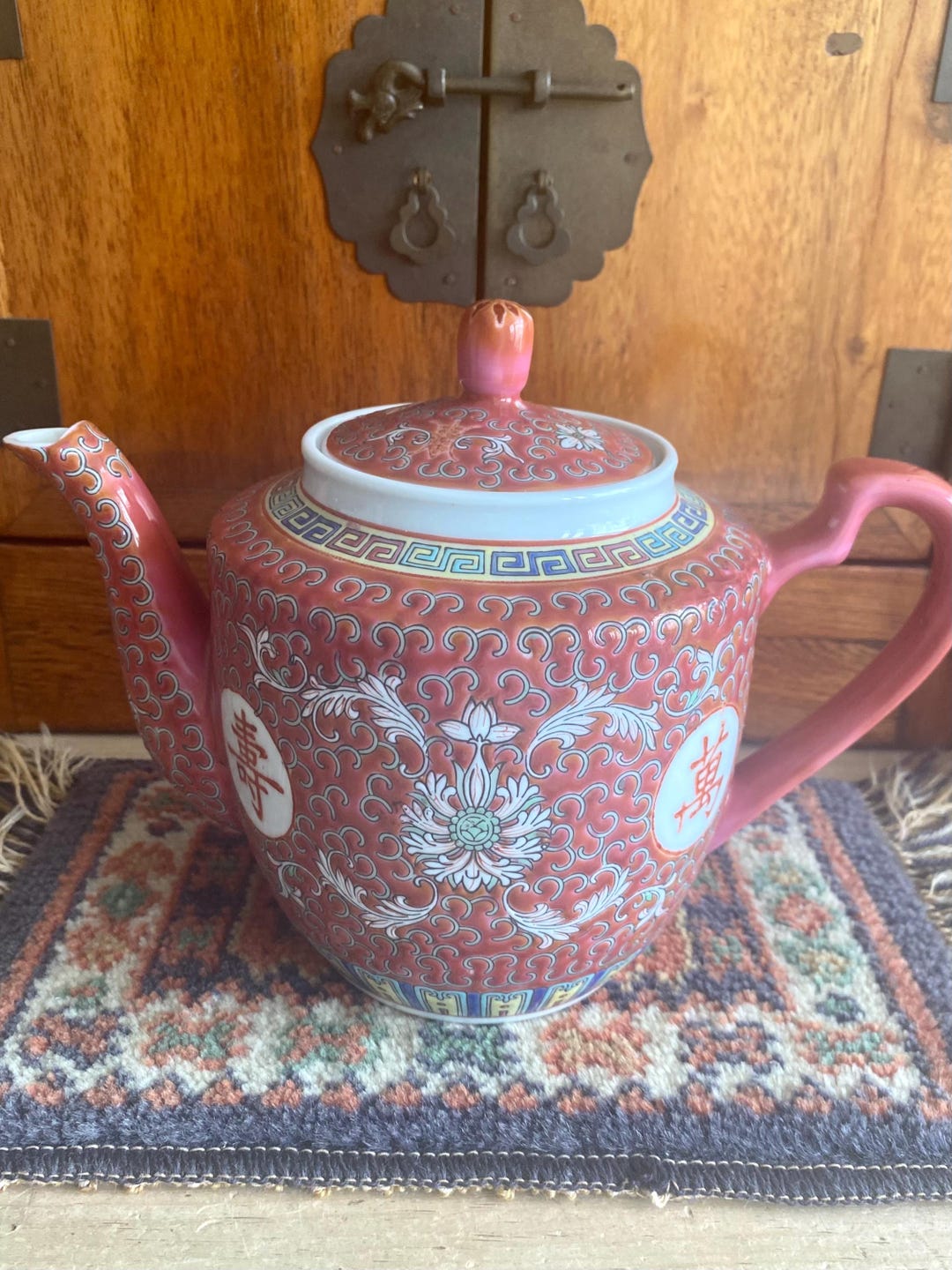 Large FAMILLE ROSE 1 Litre Teapot Vintage CHINESE Oriental Porcelain ...
