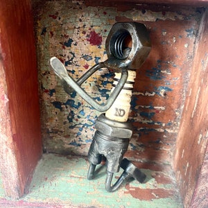 Sparky the SPARK PLUG MAN Praying Scrap Metal Art Spark Plug Sculpture ...