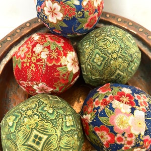 Five PATCHWORK BALLS JAPANESE Fabric Balls Bowl Fillers Handmade Ornaments Festive Home Decor ...