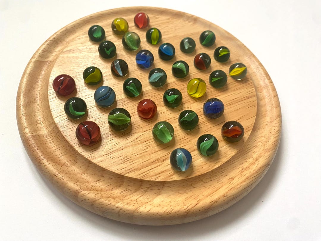 SOLITAIRE GAME With X33 Vintage Glass Cat Eye Marbles Traditional Game ...