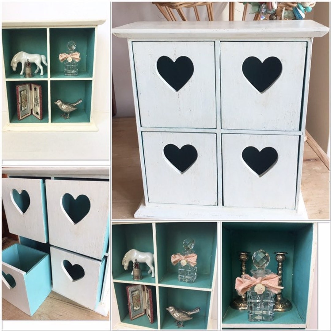 Hand Painted WOODEN HEARTS Drawer Unit Chalk Painted Desktop - Etsy
