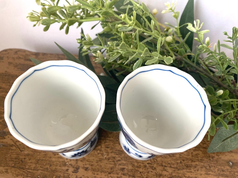 Vintage BLUE DANUBE Japan LARGE Eggcups Pair Blue & White Eggcups for ...