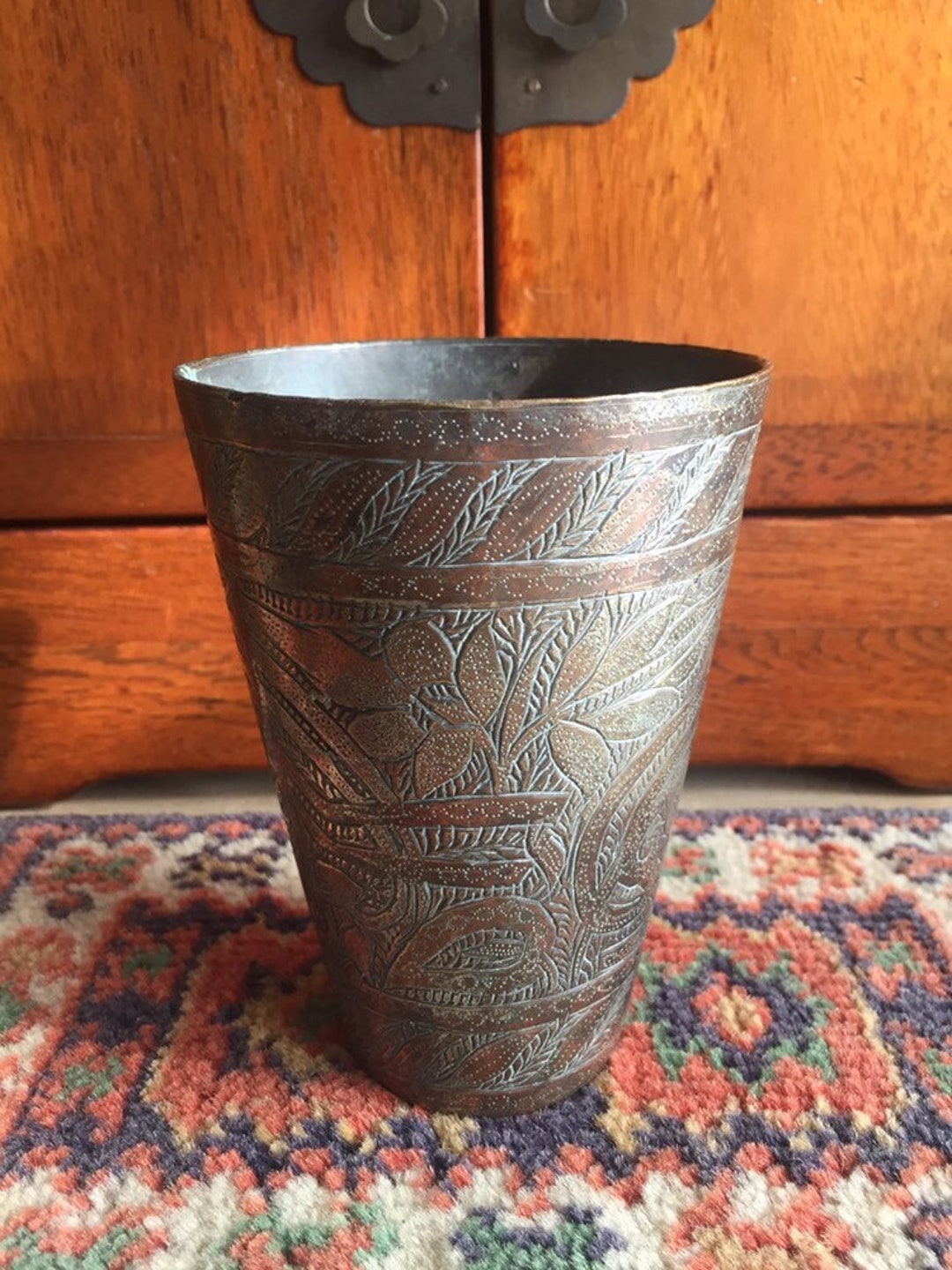 Lassi Cup Vintage Indian Copper Beaker Hand Engraved RUSTIC Metal Cup ...