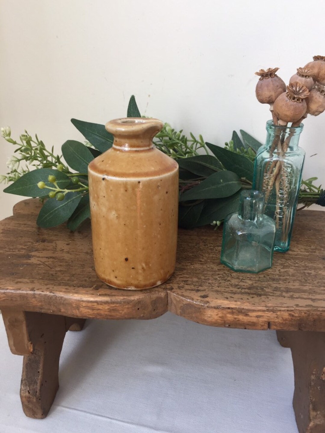 Antique VICTORIAN STONEWARE Ink Bottle Honey Glazed Stoneware 1800s ...