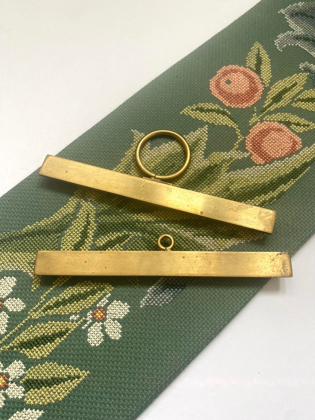 Pair Heavy Vintage BRASS BELL PULL Ends Vintage Needlework Hanger ...