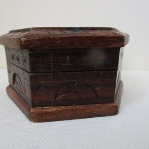 Hexagonal Carved Wooden Box Asian Carved Box BIRD Motif Dark Wood Waxed ...