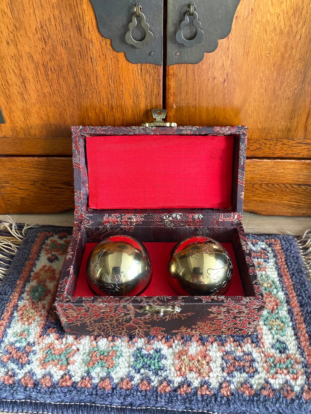 Vintage CHINESE Golden Iron Baoding Balls Meditation Stress Relief ...