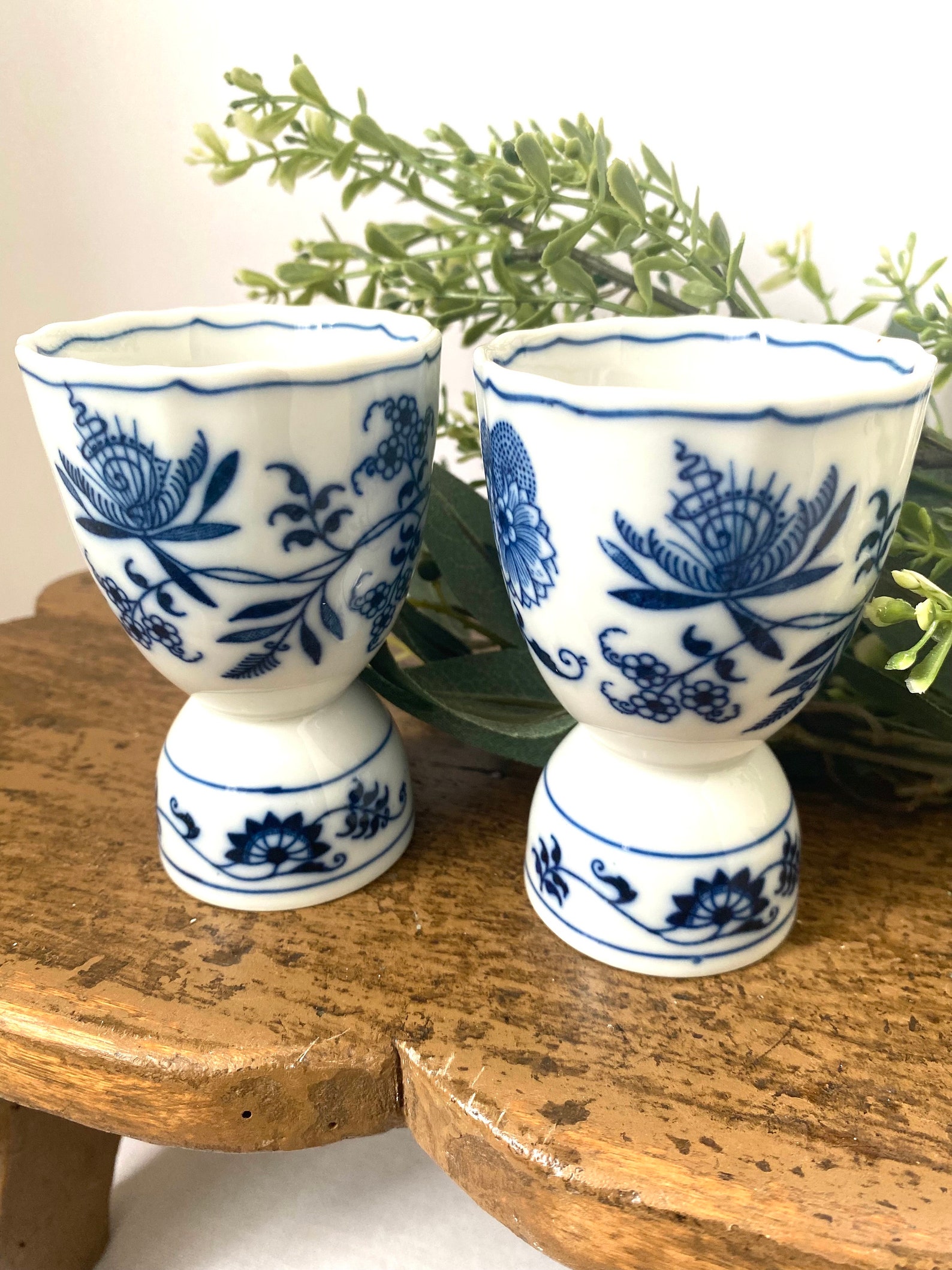 Vintage BLUE DANUBE Japan LARGE Eggcups Pair Blue & White Eggcups for ...
