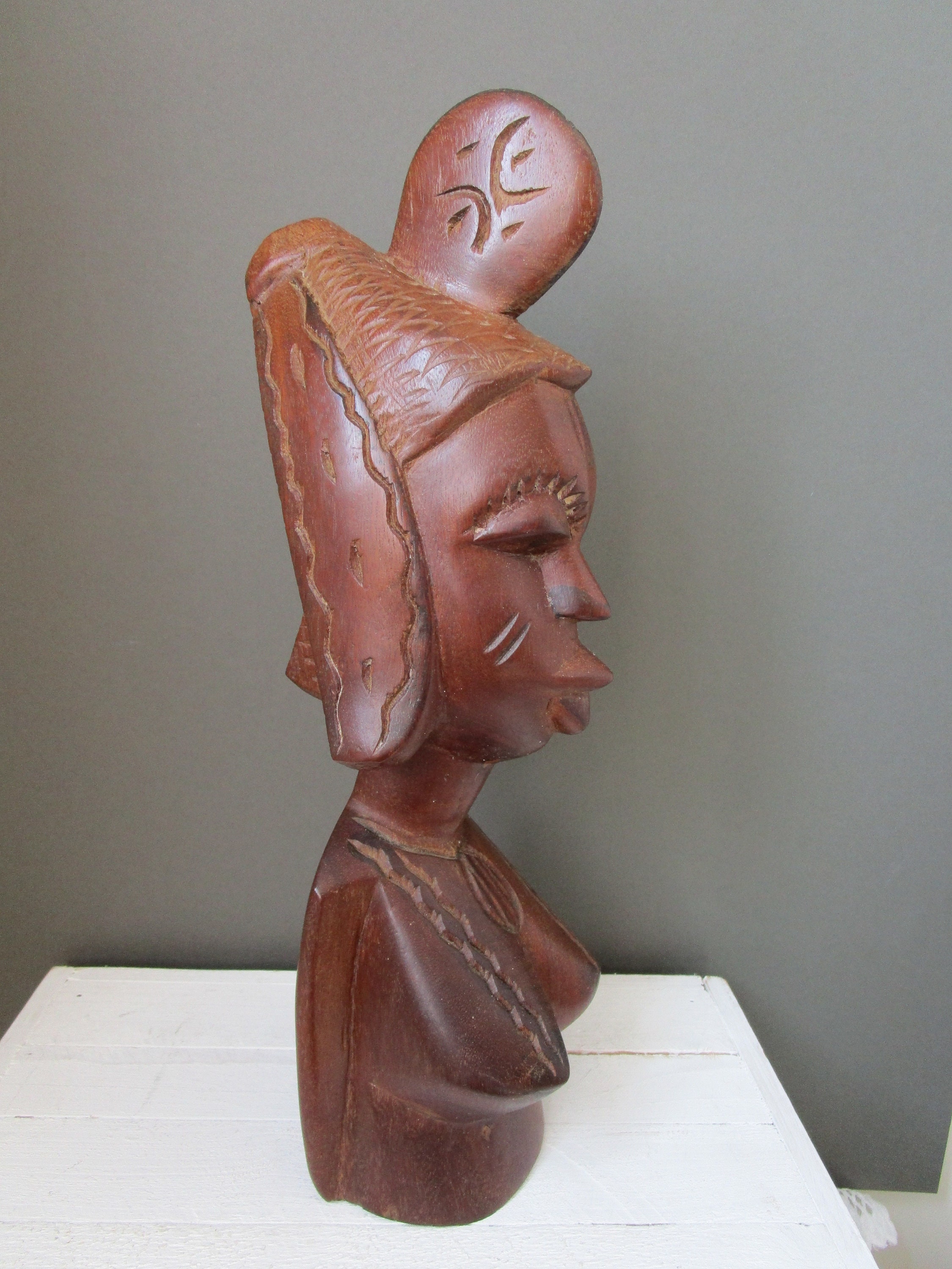 Tall Vintage AFRICAN Carving Bust African Woman Braided Hair Tribal ...