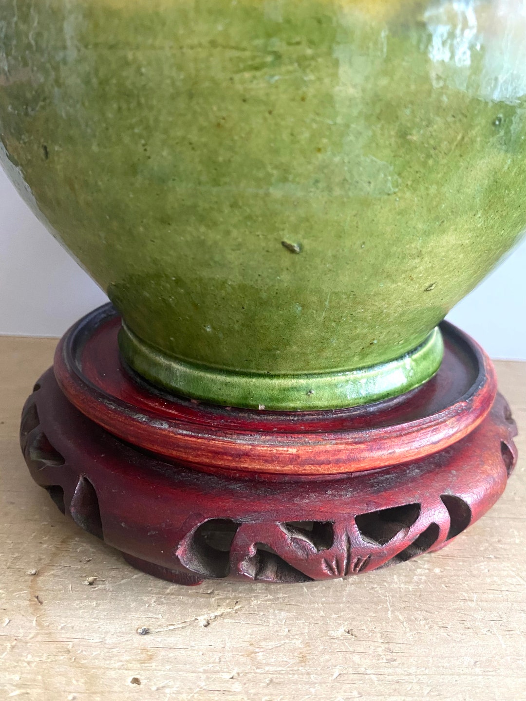 Vintage ORIENTAL Stand for Glass Dome Vase or Table Lamp Round Bowl ...