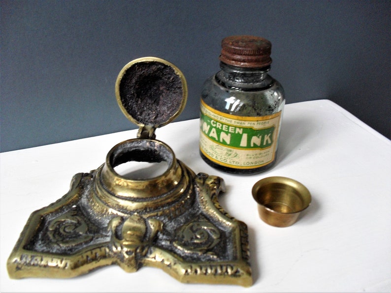 Vintage BRASS Desktop Inkwell ART NOUVEAU Style Brass Ink Well | Etsy