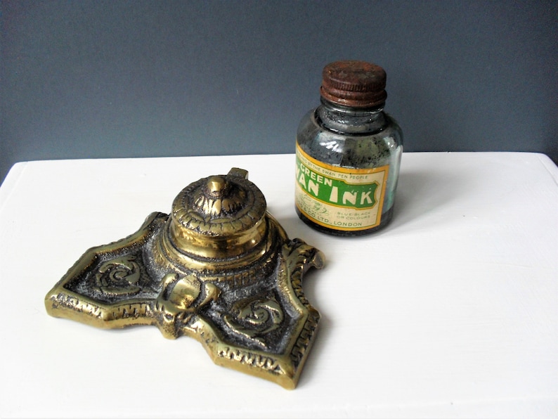 Vintage BRASS Desktop Inkwell ART NOUVEAU Style Brass Ink Well | Etsy