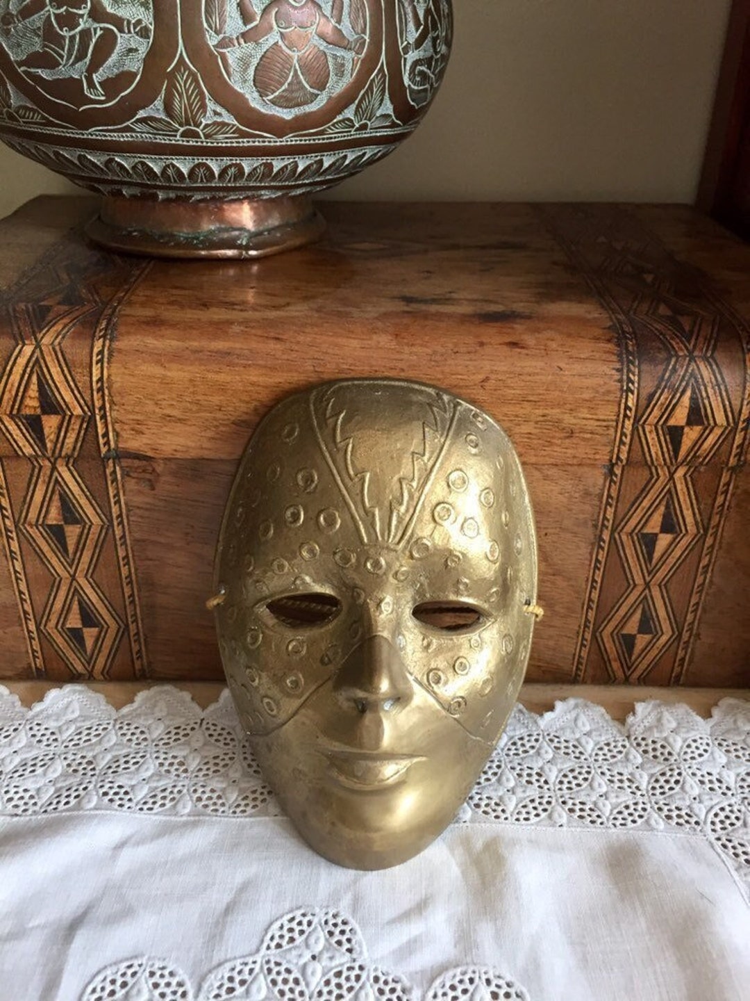 Vintage BRASS MASK Decorative Brass Carnival Mask Italian Style Wall ...