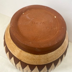 Attractive MID CENTURY Pottery Pot With Detailed Incised Design Brown ...