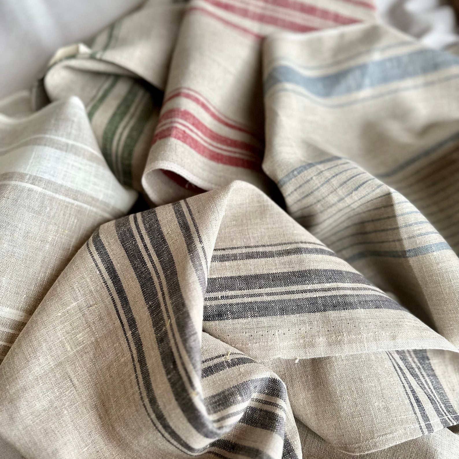 Rustic Cottage Striped Linen Tea Towel, French Style Dish Towel, Linen ...