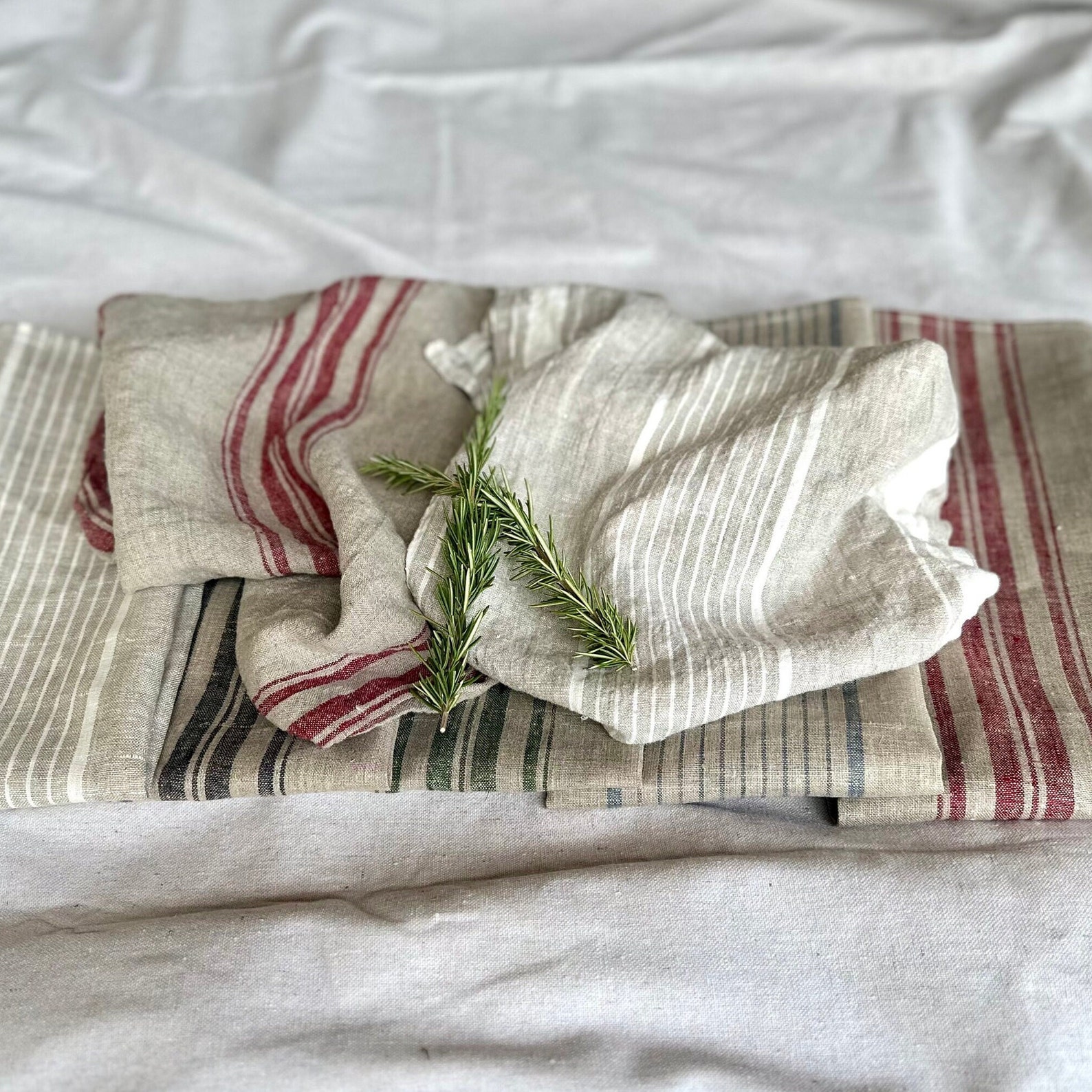 Rustic Cottage Striped Linen Tea Towel, French Style Dish Towel, Linen ...